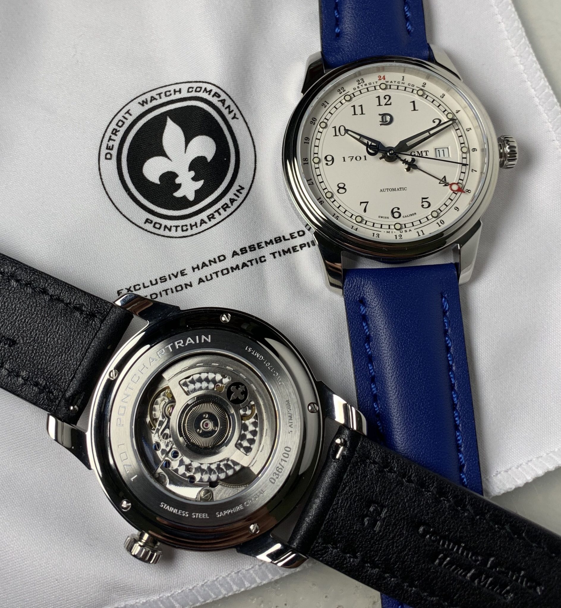 Detroit Watch Company 42mm 1701 Pontchartrain® GMT Dual Timezone Watch ...