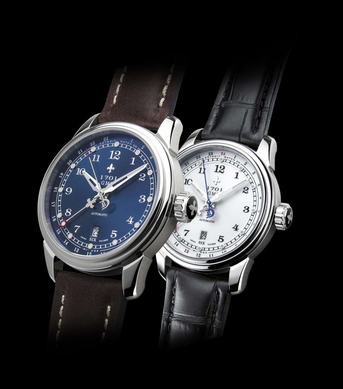 Detroit Watch Company 42mm 1701 Pontchartrain® GMT Dual Timezone Watch ...